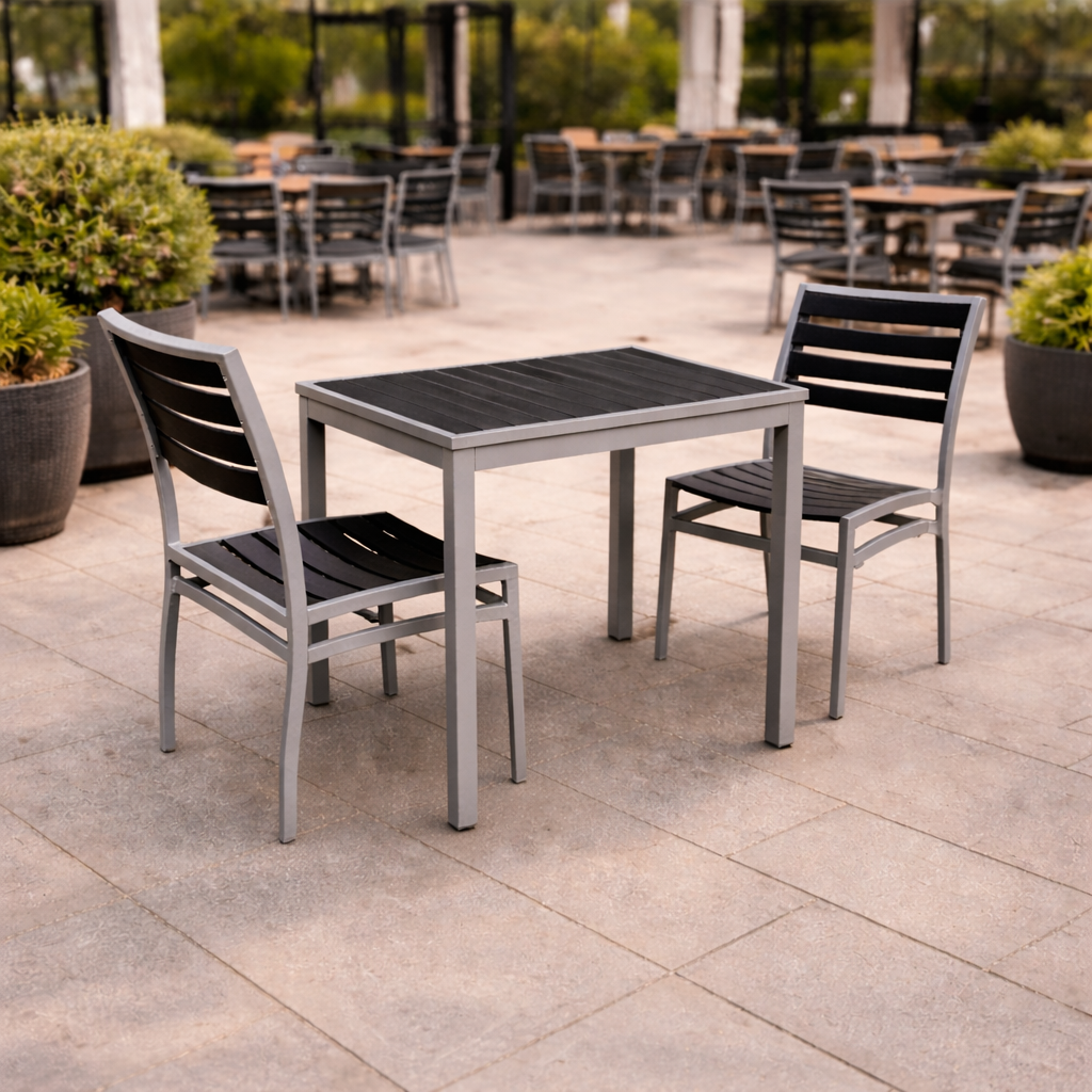 Miami Patio Dining Set – 24" x 32" Patio Table + 2 Side Chairs, Silver ...